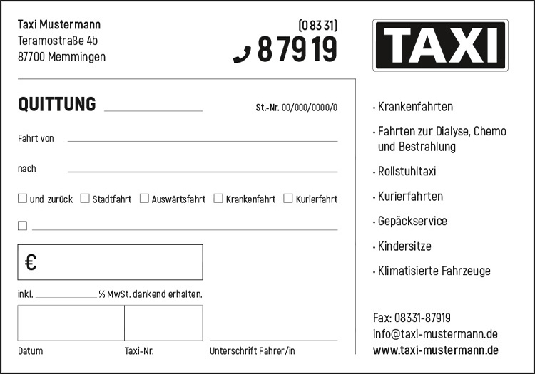 Quittungen – TAXI – Baer Druckbedarf
